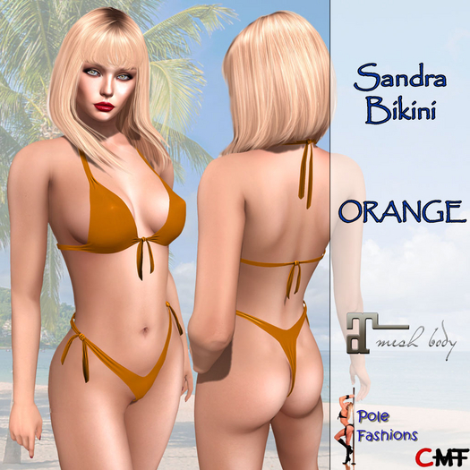 Second Life Marketplace - Pole Fashions Sandra Bikini in Orange Maitreya Lara & LaraX